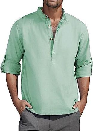 Generic T-shirts pour homme en lin blanc &agrave; manches courtes en coton chemise bleu pour homme hauts en coton robe blanche courte pour la musique britannique hau