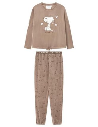 Women'secret Pijama de Manga Larga Pantal&oacute;n Largo Colecci&oacute;n Multilicense Urban Pyjama, Dor&eacute;/Marron, M Femme