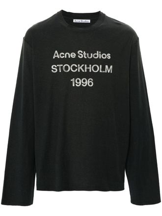 Acne Studios Distressed-T-Shirt mit Logo-Print - Gr&uuml;n