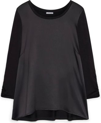 Fiorella Rubino Femme, Tops, Noir, Taille: 46 FR T-shirt bi-mati&egrave;re &agrave; manches trois-quarts