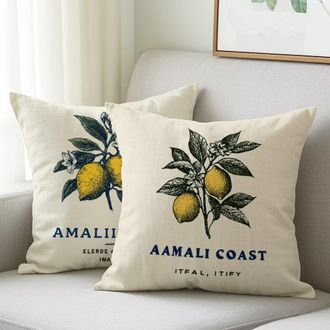Generic Kissenbezug 20x20 cm Outdoor Kissen Minimalistisch Sofakissen 2er Set Kissenbezug Leinen Kissenbez&uuml;ge Zitrone Kissenh&uuml;lle Zierkissen Deko Couchkissen 