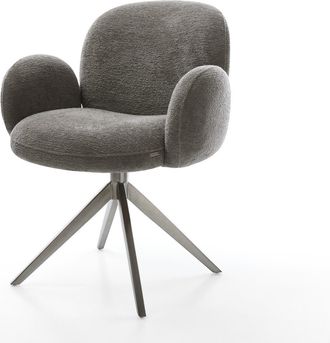 DELIFE Drehstuhl Nube-Flex mit Armlehnen Boucl&eacute; Soft Schlamm Kreuzgestell breit Graphit 360&deg; drehbar Wippfunktion Taschenfederkern, Esszimmerst&uuml;hle