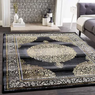 Vimoda Designer Teppich Orientalisch Grau Gold Elegant Orientalisch Glanz, Maße:120x170 cm