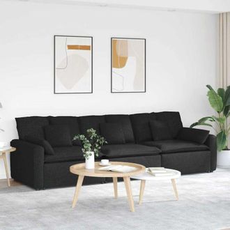 vidaXL Modulares Sofa mit Kissen Schwarz - Vidaxl