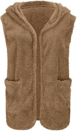 Generic 2026 Vestes en polaire &agrave; capuche pour femme, doublure thermique, sans manches, v&ecirc;tements dext&eacute;rieur pour lautomne et lhiver, manteau chaud &agrave; fermeture