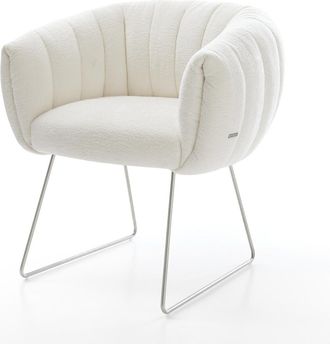 DELIFE Esszimmerstuhl Jada-Flex Boucl&eacute; Soft Beige Kufengestell Edelstahl Taschenfederkern, Esszimmerst&uuml;hle