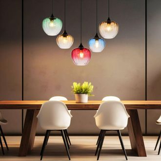 Globo Lighting Esszimmerleuchte Hängelampe Pendelleuchte E27 5-Flammig Glas bunt schwarz Rillen