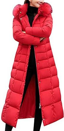 Onsoyours Femme Doudoune Longue Hiver Chaud Veste Matelassee Parka &agrave; Capuche Manteau &Eacute;l&eacute;gant Casual A Rouge XXL