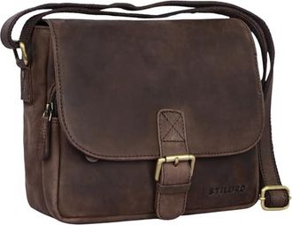 STILORD Sac Bandoulière Cuir Vintage Lucian pour Hommes et Femmes - Sac Messager pour Tablette iPad 10,1 Pouces - Marron - Foncé Pâle - 25 x 22 x 8 cm