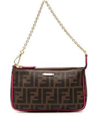 Fendi sac &agrave; bandouli&egrave;re Zucca Spalmati Chain Pochette (2010-2025) - Marron