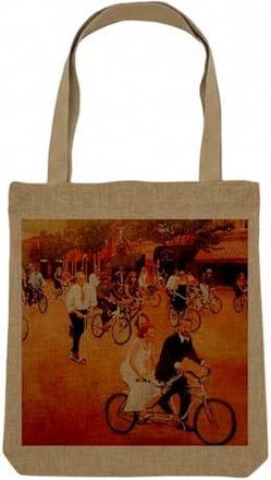 Fabulous Sac Shopping Tote Bag Aspect Lin - Peinture Etat Unis Velos Trotinettes Hipster - Sac de Courses Toile Epaisse 360g Beige Naturel Cabas Port&eacute; Epaule S