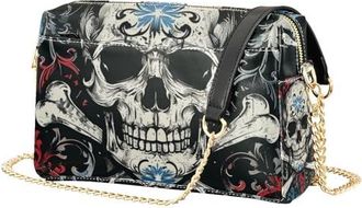 Mnsruu Sacs à bandoulière pour femme, bleu et rouge, tête de mort, sac à main en cuir