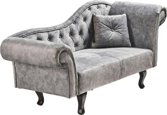 Beliani Chaiselongue Samt grau rechts gesteppt mit Kissen Chesterfield-Stil Lattes II