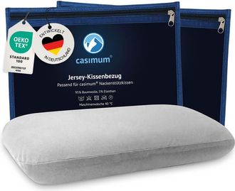 Casimum Jersey Kissenbezug aus Baumwolle für Nackenstützkissen mit Reißverschluss - Abnehmbarer Schonbezug Kopfkissen 70x40 cm, grau