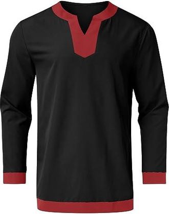 Generic Chemise Medievale Homme Col V- T Shirt Manche Longue Vintage-Haut Blocs De Couleurs RéTro pour Gothique Renaissance Tunique Cosplay Cour Victorienne H