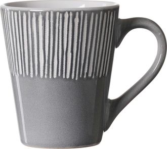 Ritzenhoff & Breker Banda Henkelbecher, 315 ml, Kaffeebecher mit Streifen-Relief, Minimalistisches Geschirr in Coupe-Form, Sp&uuml;lmaschinenfest, Steingut, Grau