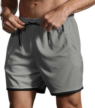 Generic Short de course à pied pour homme, gym, bodybuilding, sport, été, athlétisme, pantalon court avec cordon de serrage, taille élastique, gris, M