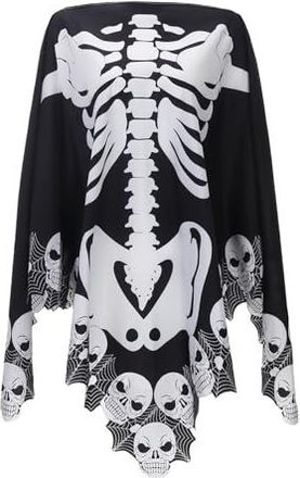 Generic Poncho en dentelle pour cosplay, cape squelette dHalloween grande taille, costume de jour des morts pour femmes, 150 x 150 cm, noir 3, 145