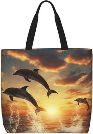 Generic Silhouette De Dauphin Sautant Sac Fourre-Tout D&eacute;contract&eacute; Sacs De Courses L&eacute;ger Sac A Main Femme Pour Shopping Travail Quotidienne