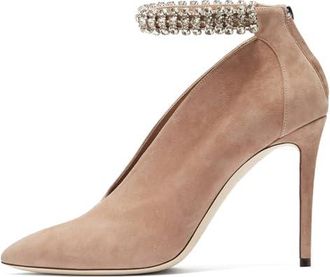 Generic Escarpins à Talons Hauts Couleur Chair pour Femmes, Chaussures de Soirée Tendance à Bride à la Cheville et Cristaux Talon Aiguille Bout Pointu et Ferm