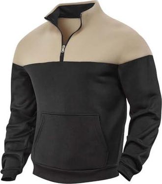 Generic Pull à col rond pour homme - Tendance - Décontracté - Manches longues - Demi-fermeture éclair - Pull chaud et ajusté, Noir, 3XL