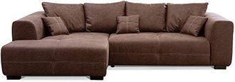 Cavadore Ecksofa Mavericco inkl. Kissen / XXL-Eckcouch im modernen Design / Longchair links / 285 x 69 x 170 / Lederoptik cognac
