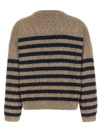Brunello Cucinelli Sequin-Striped Wool Cashmere Sweater - Beige