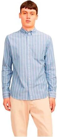 Jack & Jones Jprbrook Oxford T-Shirt L/S Noos Chemise de Loisirs, Chambray Blue/Stripes : Coupe ajustée, L Homme