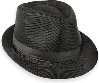 Schramm Fedora Hut f&uuml;r Damen und Herren Panamahut mit Stoffband Sonnenhut in 5 Umfang 56-58cm 100% Polyester Gangster-Hut Trilby-Look, Farbe:schwarz