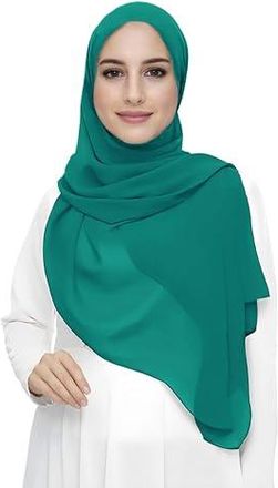 Lina & Lily Écharpe Hijab pour Femme Musulmane en Mousseline Rectangles, Tissu Léger et Fluide (Vert Persan)