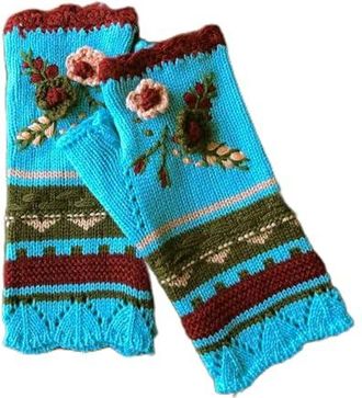 Generic Gant Thermique,Gants Homme Hiver,Fleurs femmes petits gants chauds Woolen Hook Hook gants faits &agrave; la main (One Size)
