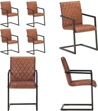 vidaXL Vidaxl - Freischwinger 4 Stk. Braun Echtleder - Brauner Stuhl - Esszimmerstuhl - Lederstuhl - Freischwinger - Vintage Stuhl - Home & Living