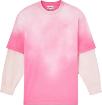 Ganni Femme, Tops, Rose, Taille: 38 FR T-shirt &agrave; Manches Longues