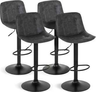 IDMarket Idmarket - Lot de 4 tabourets de bar denver gris vintage