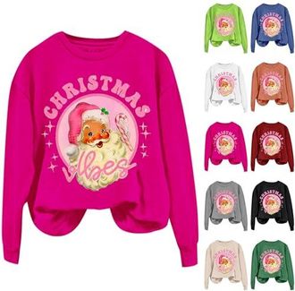 Generic HUIFUAO Sweat-shirt de Noël Vibes pour femme avec imprimé Père Noël amusant - Grande taille - Tenue de Noël à manches longues - Cadeau fantaisie pour 