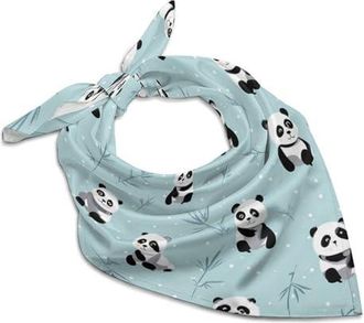 Generic Écharpe carrée en soie avec pandas de dessin animé - Écharpe légère - Écharpe mignonne pour cheveux - Respirant - Cadeau pour femme et homme, multicol