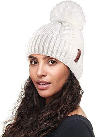 RockJock R80 - Bonnet en Pom Pom en Tricot torsad&eacute; Chaud avec Doublure en Molleton Isolant Thermique