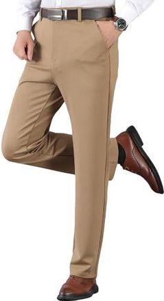 Generic Pantalon de costume ample classique et confortable pour homme - Pantalon droit et l&eacute;ger - Pantalon de travail d&eacute;contract&eacute; pour homme, kaki, 44
