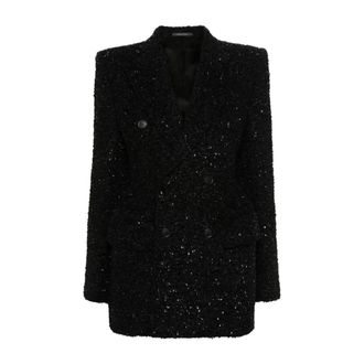 Balenciaga Schwarze Tweed-Boucl&eacute;-Jacke mit doppelter Knopfleiste - - Jackets - Damen - Schwarzk - XS