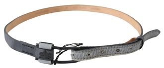 Ermanno Scervino Womens Black Leather Fringes Logo Buckle Belt