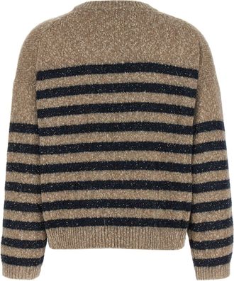 Brunello Cucinelli Sequin-Striped Wool Cashmere Sweater - Beige