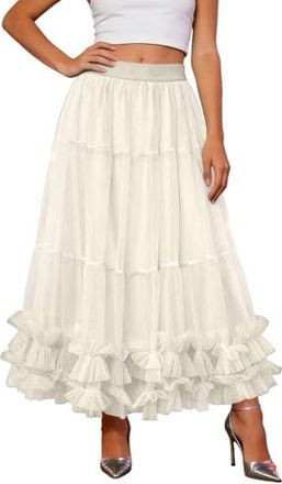 Generico D&eacute;guisement de paon - Jupe longue en maille &eacute;lastique taille haute pour femme - Pour ballet, bal, bal de fin dann&eacute;e, f&ecirc;te - Grandes tailles, beige, Ta