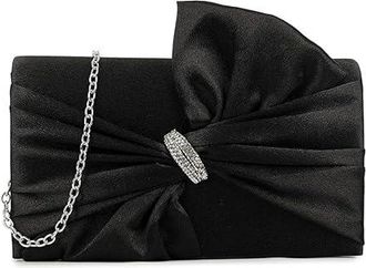Girly HandBags Femme Pochette en satin pour femme, sac de soirée avec chaîne et broche en cristal Noir