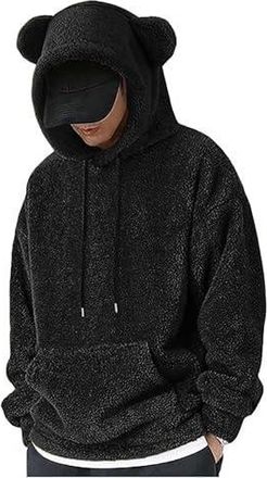 Generic Manteau à capuche moelleux pour homme - Automne et hiver - Grande taille - Style décontracté - Tendance - Polaire corail - Pour la vie quotidienne - C