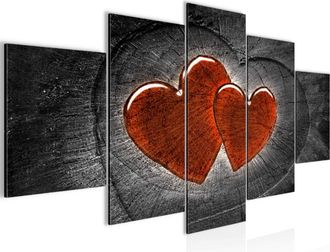 Runa Art Bild Wohnzimmer Schlafzimmer Herzen Holz 5 Teilig Holzoptik Grau Rot Wandbilder auf Vlies Leinwand 104153c