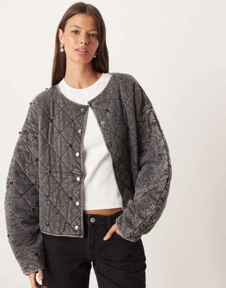 Asos Veste matelassée ornementée - Anthracite délavé-Gris