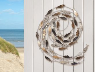 Gilde Wandrelief Fischstrudel Metall anthrazitfarben goldfarben silberfarben gl&auml;nzend Fischmotiv 71x60 cm Wanddeko Kunst Skulptur Dekoration