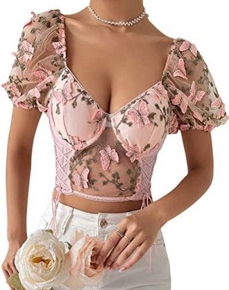 Onsoyours Crop Tops Femme Crop Top Camilose Top Dentelle Top Boho Tank Bustier Sport Débardeurs Débardeur Crop Top S8 Rose XS