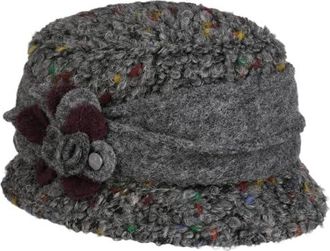 Lierys Colourtouch Chapeau en laine pour femme avec fleur Bucket Hat Garniture Ruban en feutre Fabriqu&eacute; en Italie Femme Automne Hiver, gris, taille unique