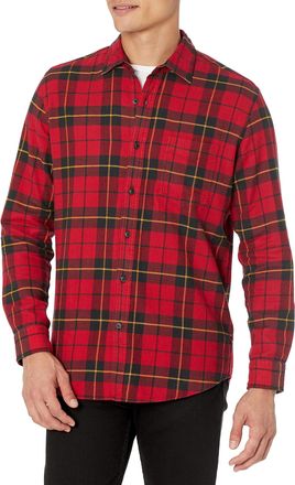 Amazon Essentials Mens Regular-Fit Long-Sleeve Plaid Flannel Shirt, Red/Yellow Plaid, Large